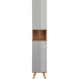 Welltime Hochschrank &raquo;Lund Badschrank skandinavisches Design mit viel Stauraum&laquo; Badm&ouml;bel, 2 T&uuml;ren und 1 Schublade, Breite 35cm grau