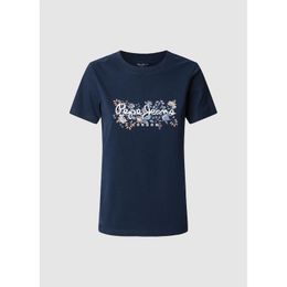 Pepe Jeans Damen T-Shirt &raquo;ROSALIND&laquo; mit floralem Print vorn blau XL