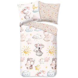 Good Morning Babybettw&auml;sche &raquo;Hugss&laquo; 2 Stk. Baumwolle, Renforc&eacute;, 2 Teilig, Wendeoptik, Kind, Baby, M&auml;dchen, Tiere beige Renforc&eacute;, Obermaterial: 100% 