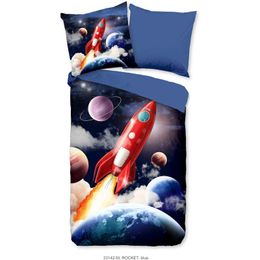PURE luxury collection Kinderbettw&auml;sche &raquo;Rocket&laquo; 2 Stk. Mikrofaser, 135x200, Wende, Kind, Junge, Rakete Weltraum Weltall, Blau blau Microfaser, 
