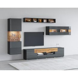 OTTO home &raquo;Toledo,Breite 391cm stilvolle Mediawand ohne Beleuchtung&laquo; Set, 4 Stk. tlg. schwarz ABS-Kunststoff, Glas, MDF, Melamin, Metall