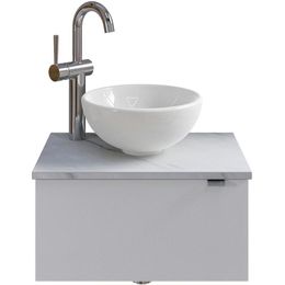 Waschtisch &raquo;Serie 6915 Waschschale mit Unterschrank f&uuml;r G&auml;stebad, G&auml;ste WC&laquo; Keramik-Aufsatzbecken, Waschtischplatte, Waschtischunterschrank, 3 Stk. 