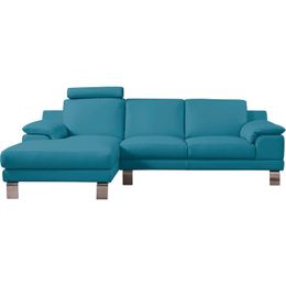 Egoitaliano Ecksofa &raquo;Shakira, Design und super Sitzkomfort auf hohem Niveau, tolle Details&laquo; mit Recamiere, L-Form, edle F&uuml;&szlig;e blau Leder &raquo;BULL&laquo; (echtes Rindsleder)