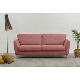Home Affaire 3-Sitzer &raquo;MARSEILLE 3er Sofa 206 cm, Cord, Flachgewebe, Struktur, Webstoff&laquo; Massivholzbeine Eiche, Landhausstil, Wellenunterfederung rosa