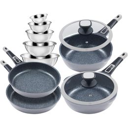 King Pfannen-Set &raquo;Moonscape&laquo; Aluminiumguss Set, je 1 Bratpfanne &Oslash; 24/24/28/28cm, H: 5/7,5/5,5/8,5cm, - 1,9/2,8/2,5/4 l, 11 Stk. tlg. Induktion, 