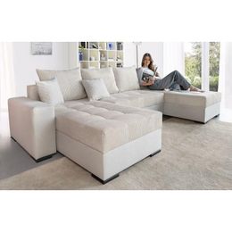 Collection AB &raquo;Josy XL U-Form, B: 313 cm in Cord, Cord-Mix&laquo; mit Bettfunktion, Bettkasten & 2 Zierkissen, Federkern beige 100% Polyester