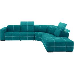 Egoitaliano Ecksofa &raquo;Sauvanne, Designsofa der Extraklasse, elegant und bequem&laquo; wahlweise mit elektrischer Relaxfunktion, Kopfteilverstellung blau
