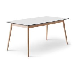 Esstisch &raquo;Meza Designtisch mit Auszugsfunktion und 2 Einlegeplatten&laquo; bootsf&ouml;rmige Tischplatte MDF, Eiche Massivholzgestell wei&szlig; Tischplatte: Wei&szlig; 