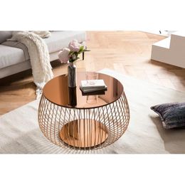 Salesfever Couchtisch &raquo;Coffeetable: Stilvolle Wohnzimmer-Erg&auml;nzung&laquo; Kristallklare Eleganz mit Marmoroptik, rosegoldfarben rosa Metall, Glas