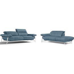 Egoitaliano Sofa &raquo;Anais, erstklassiger Sitzkomfort, Fu&szlig;farbe chrom&laquo; Set, Kopfteil verstellbar, Luxus-Microfaser Lederoptik, hellblau blau