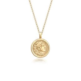 Elli Damen Kette mit Anh&auml;nger &raquo;M&uuml;nze Pl&auml;ttchen Coin Vintage Antik 925er Silber&laquo; gold