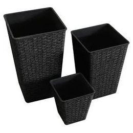Kynast Pflanztopf 3er Set eckig 20/35/45 cm Polyrattan schwarzbraun wetterfest