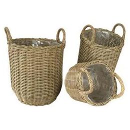 Kynast Pflanzkorb mit Griff 3er Set rund 34/41/47 cm Polyrattan Natur wetterfest