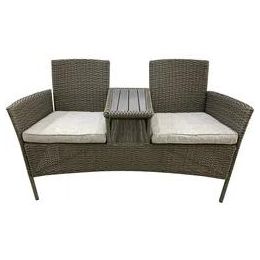 KYNAST Gartenbank 2-Sitzer 139 x 85 cm mit Tisch & Sitzpolster Rattanoptik grau