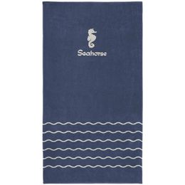 Seahorse Strandtuch &raquo;Waves&laquo; 100x180, f&uuml;r Strand und Pool, Trendy summer design in maritime style blau Frotteevelours, Baumwolle