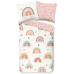 Good Morning Kinderbettw&auml;sche &raquo;Louie&laquo; 2 Stk. Baumwolle, Renforc&eacute;, Wendeoptik, Baby, Kind, M&auml;dchen, Regenbogen, Rosa rosa Renforc&eacute;, Obermaterial: 100% 