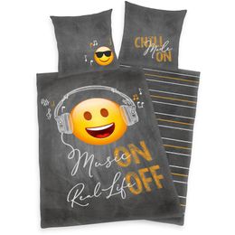 Quelle Bettw&auml;sche &raquo;Young Collection "Emot!x"&laquo; mit Smileys grau Renforc&eacute;, Obermaterial: 100% Baumwolle B/L: 135cm x 200cm, 1 Stk., 1 Stk., Renforc&eacute;, B/L: 80cm