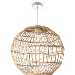 Paco Home Pendelleuchte &raquo;MAITE&laquo; E27 Rattan H&auml;ngeleuchte Korblampe Rund E27 Boho Stil Modern Wohnzimmer wei&szlig;