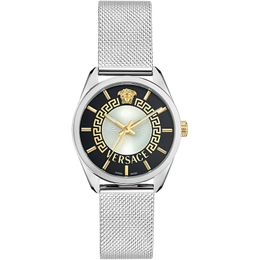 Versace Damen &raquo;NEW V-CIRCLE LADY&laquo; Armbanduhr, Damenuhr, Saphirglas, Swiss Made, analog silber