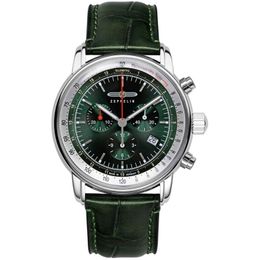 Zeppelin Herren Zeppelin Chronograph &raquo;LZ 14 Marine&laquo; Armbanduhr, Quarzuhr, Herrenuhr, Datum, Stoppfunktion, Made in Germany gr&uuml;n