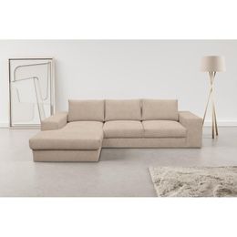 WERK2 Ecksofa &raquo;Rozzana Design Ecksofa mit hohem Komfort, zeitlos & elegant, L-Form,&laquo; in kuschelweichen Trendstoffen Cord, Breitcord und Pl&uuml;sch beige 