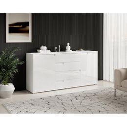 HBZ-MEBLE HBZ Sideboard &raquo;Spice wei&szlig; Hochglanz, Wohnzimmerschrank BxHxT 165x80x40 cm&laquo; 1 Stk. tlg. Mit 2 T&uuml;ren, 4 Schubk&auml;sten, 2 Einlegeb&ouml;den verstellbar wei&szlig; 