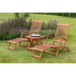 Merxx Gartensessel &raquo;Deckchair&laquo; Set, 2x Sessel, 1x Klapphocker, 3 Stk. tlg. inkl. 1x Klapphocker braun Eukalyptusholz FSC Mix 70%