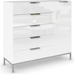 Rauch Kombikommode &raquo;Kommode T&uuml;rkommode Sideboard Kombikommode FLIPP mit Glasfront&laquo; Breite 120 cm mit 2 Einlegeb&ouml;den, 1-t&uuml;rig, 5 Schubladen, Soft-Close