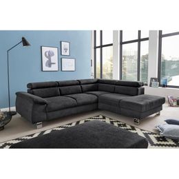 COTTA Ecksofa &raquo;Komaris L-Form, B: 249 cm&laquo; mit Kopfteilverstellung, optional Bettfunktion, Bettkasten & Licht schwarz Microfaser PRIMABELLE (100% 