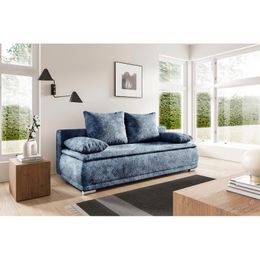 WERK2 Schlafsofa &raquo;Biggi komfortabel & elegant, Schlaffunktion, Bettkasten, Breite 206 cm&laquo; inkl. losen Kissen, Boucl&eacute; APHRODITE, Nachtblau blau 100% 