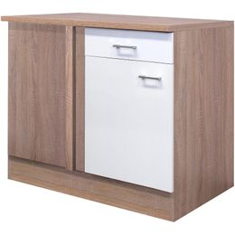 Flex-Well Eckunterschrank &raquo;Samoa&laquo; (B x H x T) 110 x 85 x 60 cm wei&szlig; Holzwerkstoff Sonoma Eiche, B/H/T: 110cm x 85cm x 57cm, Schubladen: 1 Stk. T&uuml;ren: 1 Stk.