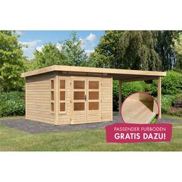 Karibu Gartenhaus &raquo;Kolimasee 6&laquo; mit Anbaudach 3,2 m, naturbelassen beige Holzwerkstoff