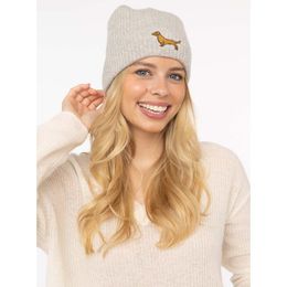 Zwillingsherz Damen Beanie &raquo;"Dog-Patch"&laquo; mit niedlichem Dackelmotiv grau