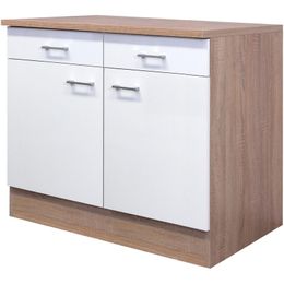 Flex-Well Unterschrank &raquo;Samoa&laquo; (B x H x T) 100 x 85 x 60 cm, f&uuml;r viel Stauraum wei&szlig; Holzwerkstoff Sonoma Eiche, B/H/T: 100cm x 85cm x 57cm, Schubladen: 2 Stk. 