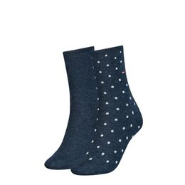 Tommy Hilfiger Damen Socken &raquo;TH WOMEN SOCK DOT 2P&laquo; 2 Paar, 2 Stk. tlg. mit feinem Rippenb&uuml;ndchen und Logostickerei blau 39-42