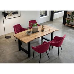 Salesfever Essgruppe &raquo;Esszimmerausstattung aus Holz und Metall&laquo; Set, 5 Stk. tlg. Essgruppe im stilvollen Look mit 4 St&uuml;hlen rot Massivholz, Metall, 