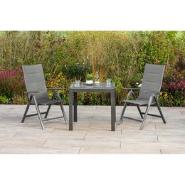 Merxx Balkonset &raquo;Taviano&laquo; Set, 3 Stk. tlg. 2 Klappsessel, 5-fach verstellbar, Balkon-Ausziehtisch grau Aluminium, Polyester, Sicherheitsglas
