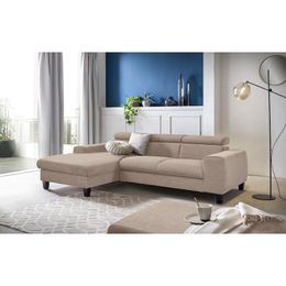 COTTA &raquo;Morven L-Form mit Kopfteilverstellung&laquo; wahlweise mit Bettfunktion, Bettkasten & Wireless-Charger beige Microfaser PRIMABELLE (100% Polyester);