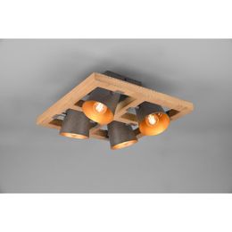 Trio Leuchten Deckenleuchte &raquo;Bell&laquo; E14 1 Stk. Warmwei&szlig; 4-flammig mit Schirmen in Glocken-Optik, Holz-Nickel-Antik-Kombination grau