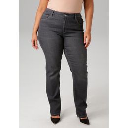 Aniston Plus Damen Aniston PLUS Straight-Jeans mit leichtem Used-Effekt grau 44, N-Gr