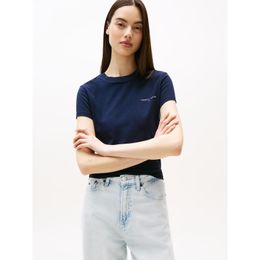 Tommy Jeans Damen Kurzarmshirt &raquo;TJW SLIM LINEAR SS TEE EXT&laquo; blau XXL (44)