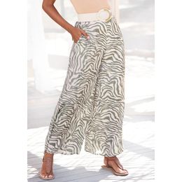 Lascana Damen Lascana Webhose aus Satin mit Animaldruck, luftige Stoffhose mit Taschen, Strandhose gr&uuml;n 38, N-Gr