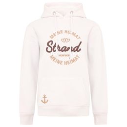 Zwillingsherz Damen Hoodie &raquo;"Meine Heimat"&laquo;, mit aufgesticktem "Strand"-Schriftzug vorne und hinten wei&szlig; SM (S/M)