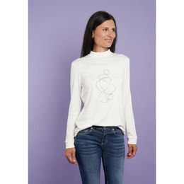 Seidel Moden Damen Langarmshirt mit Glitzersteinen, MADE IN GERMANY wei&szlig; 46