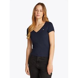Tommy Jeans Damen Kurzarmshirt &raquo;TJW SLIM V-NECK TEE&laquo; mit Logo-Stickerei blau S (36)