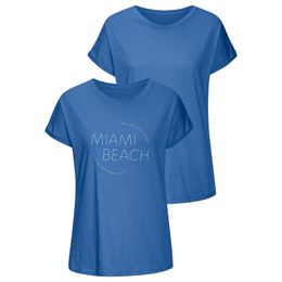 Vivance Damen T-Shirt &raquo;mit modischem Frontprint&laquo; 2er-Pack, aus weicher Baumwoll-Qualit&auml;t blau 36/38
