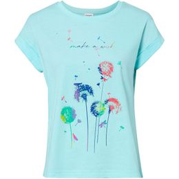 bonprix Damen bonprix T-Shirt &raquo;Shirt mit Pusteblumen&laquo; bequeme Passform, Kurzarm-Design, aus Baumwolle blau 36/38 (S)