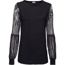 bonprix Damen bonprix Langarmshirt &raquo;Langarmshirt aus Viskose-Mix&laquo; figurumspielende Passform, Ballon-&Auml;rmel aus Spitze, aus Viskose-Mix schwarz 56/58 (