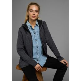 Polarino Damen Strickfleecejacke mit Kapuze f&uuml;r kalte Tage, aus Strickfleece, sportlicher Stil grau 40/42