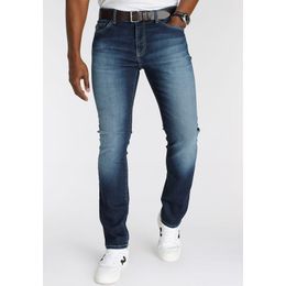 Delmao Herren DELMAO Stretch-Jeans &raquo;"Reed"&laquo; gerader Beinschnitt, Used-Look-Waschung, niedrige Leibh&ouml;he 32, L&auml;nge 34